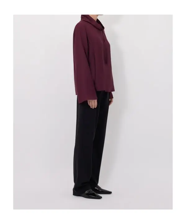 Loulou De Saison Silk Twill Drawstring Neck Top - Prune