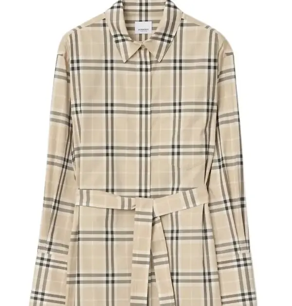 Burberry Check Stretch Cotton Shirt Dress - Nude