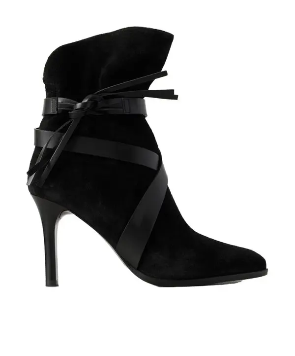 Isabel Marant Étoile Pointed Toe Suede Ankle Boots With Tie Fastening - Black