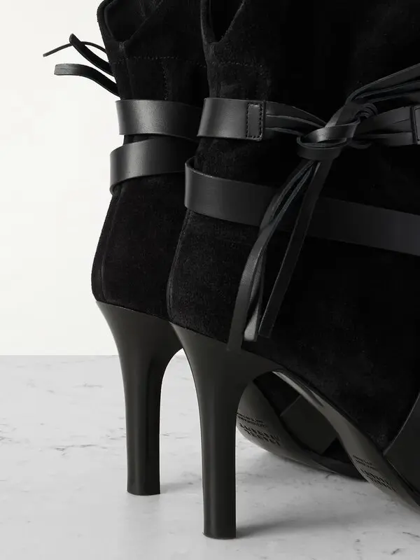 Isabel Marant Étoile Pointed Toe Suede Ankle Boots With Tie Fastening - Black