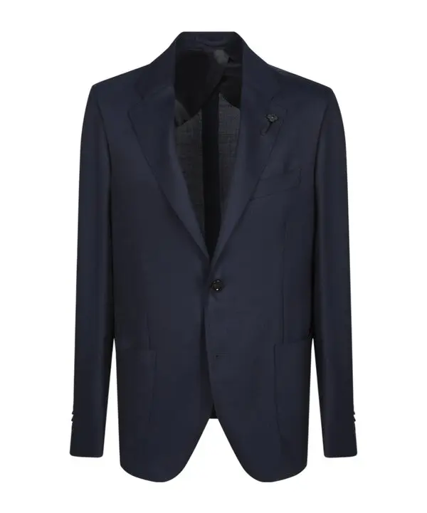 LARDINI Virgin Wool Single-breasted Blazer - Black