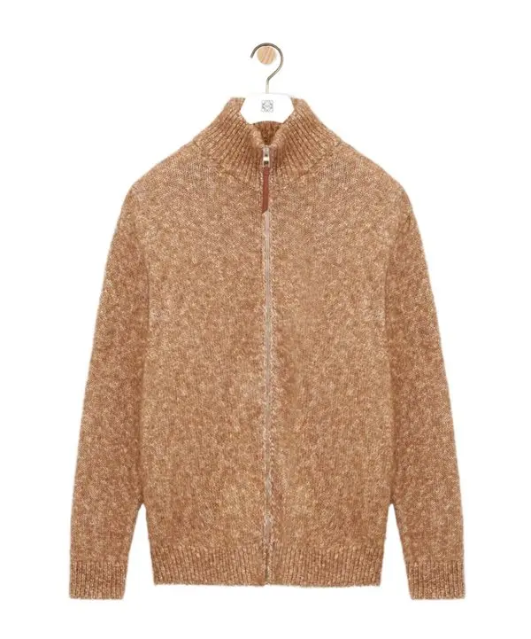Loewe Monogram Intarsia Knitted Cardigan - Light Brown