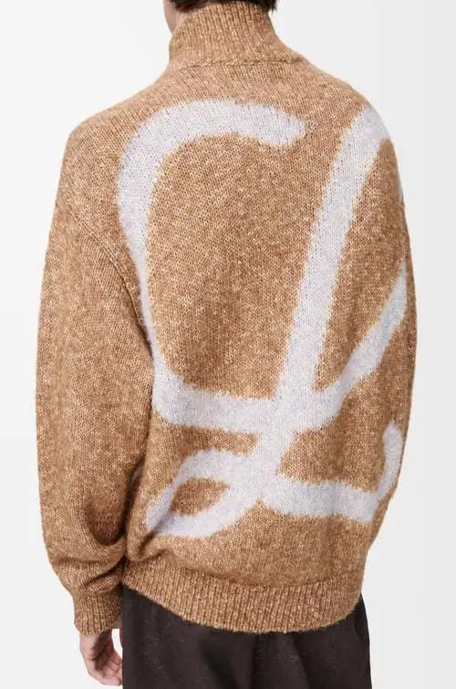 Loewe Monogram Intarsia Knitted Cardigan - Light Brown