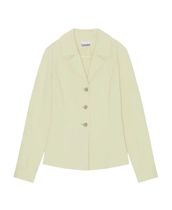 GANNI Stretch Suiting Shirt Blazer With Button Front - Green