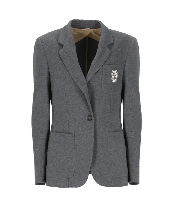 Brunello Cucinelli Single-breasted Blazer With Logo Patch - Black