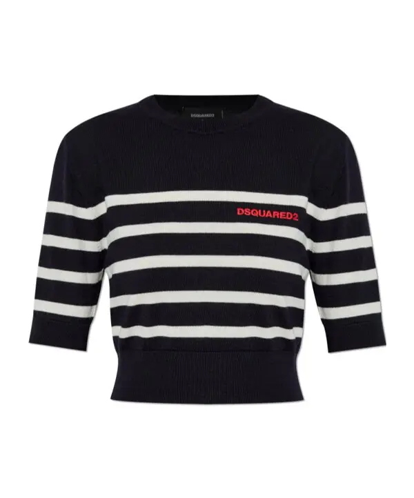 Dsquared2 Striped Cropped Jumper With Logo Embroidery - Black