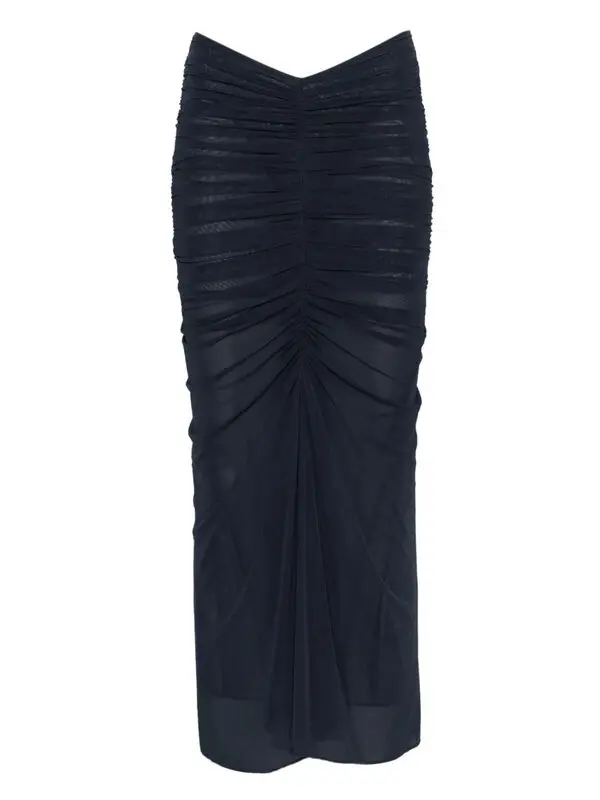 MUGLER Ruched Mesh Skirt - Black