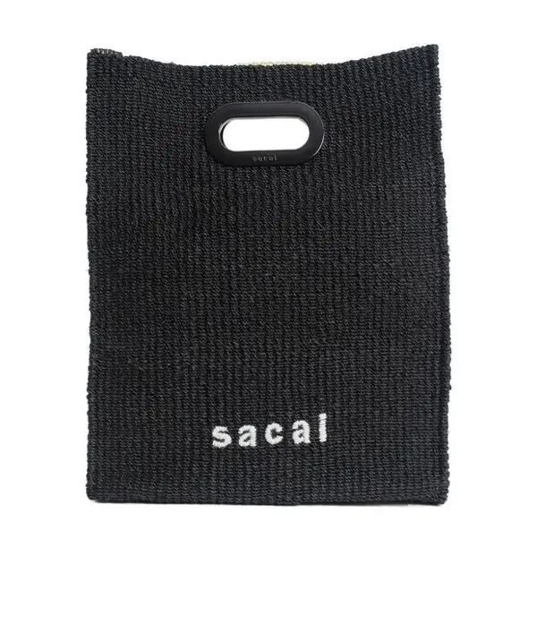 Sacai Logo Embroidered Woven Tote Bag - Black