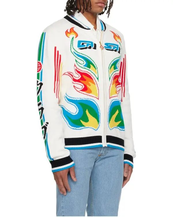 Casablanca Flame Laurel Knit Casa Club Jacket - White