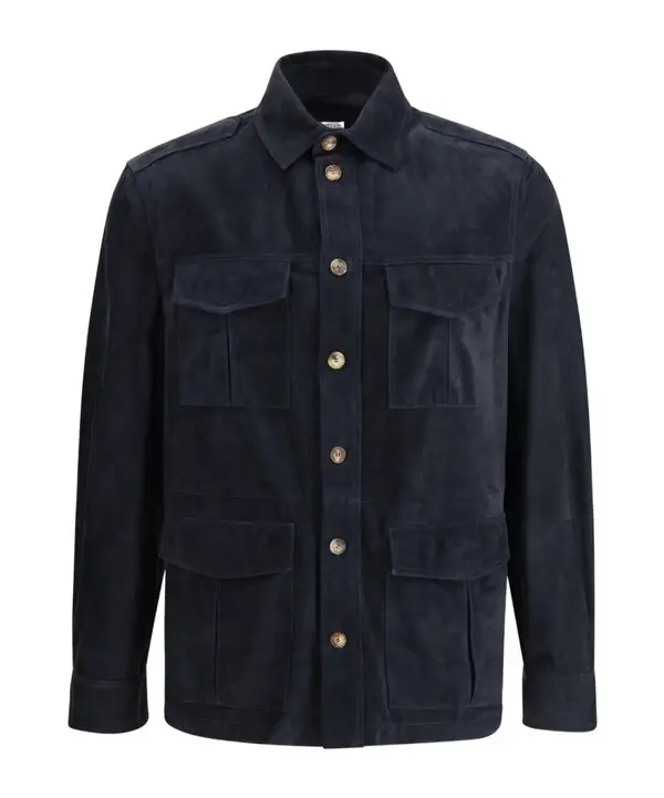 Brunello Cucinelli Unlined Safari Jacket With Horn Buckles - Navy Blue