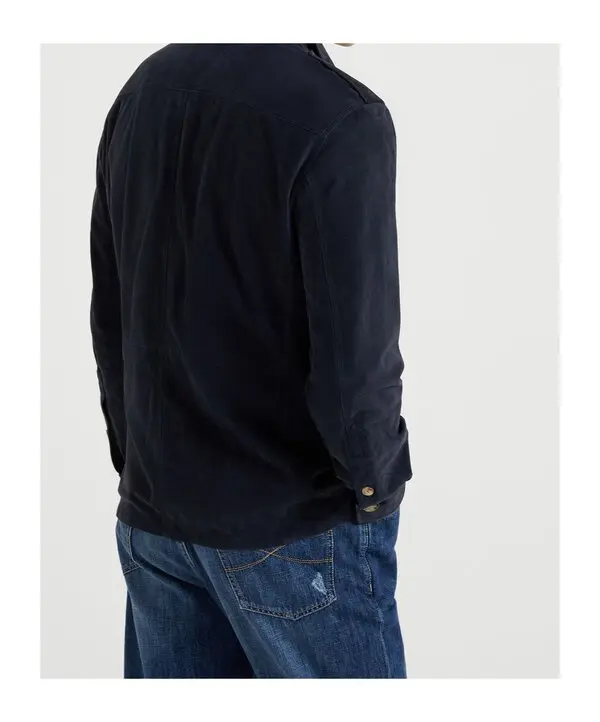 Brunello Cucinelli Unlined Safari Jacket With Horn Buckles - Navy Blue