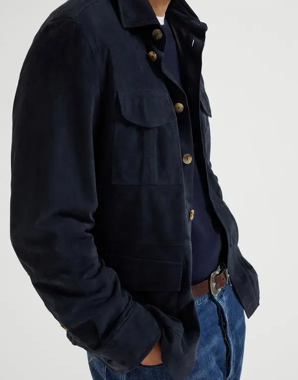 Brunello Cucinelli Unlined Safari Jacket With Horn Buckles - Navy Blue