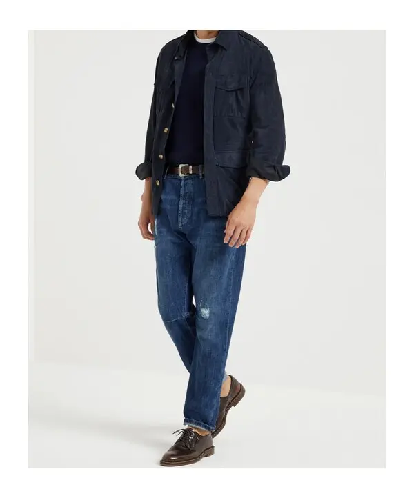 Brunello Cucinelli Unlined Safari Jacket With Horn Buckles - Navy Blue