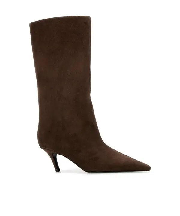 Amina Muaddi Suede Pointed Toe Boots
