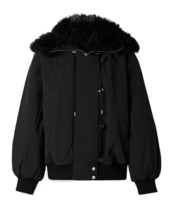 AGOLDE Long Sleeve Casual Jacket With Ribbed Trim And Fur Trimmed Hood