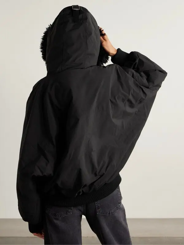 AGOLDE Long Sleeve Casual Jacket With Ribbed Trim And Fur Trimmed Hood