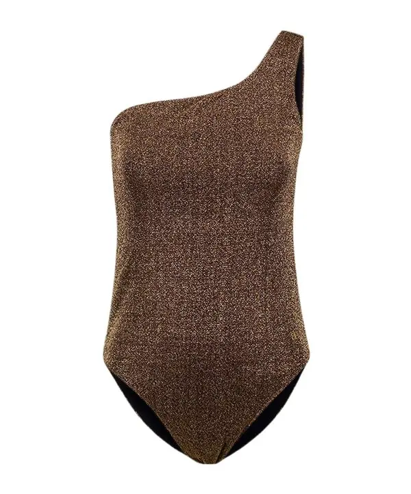 Balenciaga One Shoulder Lurex One Piece Swimsuit - Brown