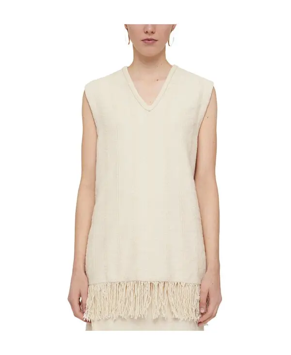 JIL SANDER Fringed V-neck Top - Nude