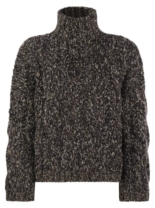 Brunello Cucinelli High Neck Braided Knit Sweater