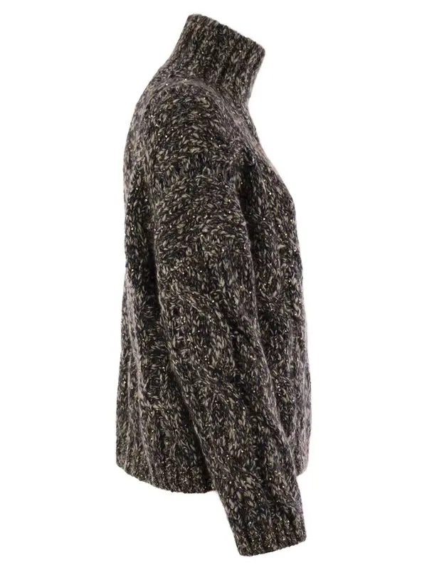 Brunello Cucinelli High Neck Braided Knit Sweater