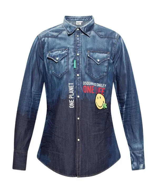 Dsquared2 Denim Logo-print Shirt - Blue