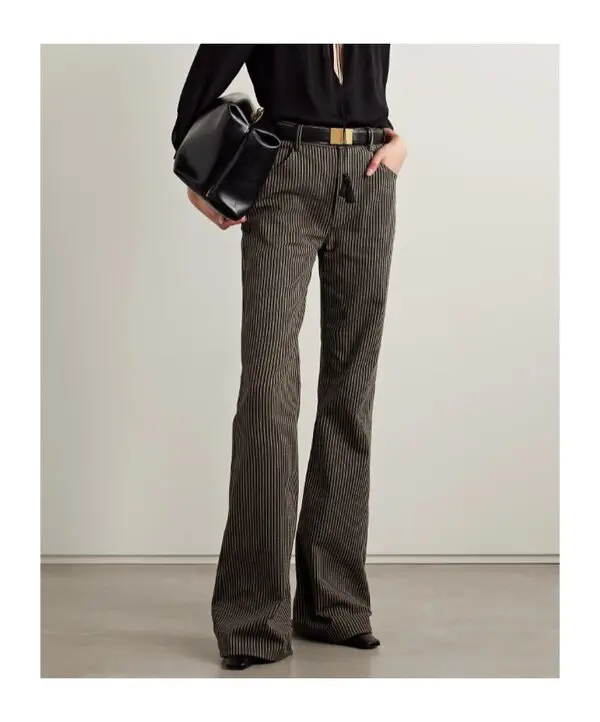 NILI LOTAN Roe Striped Cotton-twill Flared Pants