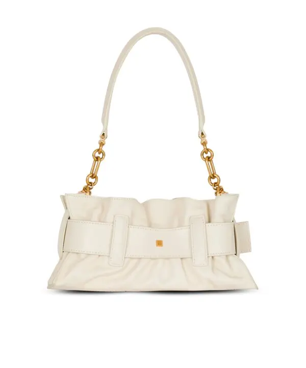 Balmain Mini Anthem Shoulder Bag In Leather With Gold Hardware - White