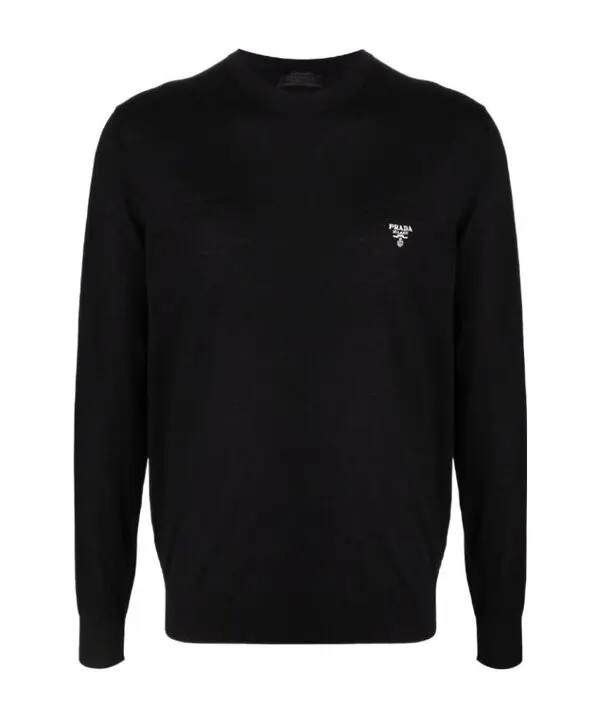 Prada Logo Embroidered Crewneck Jumper - Black