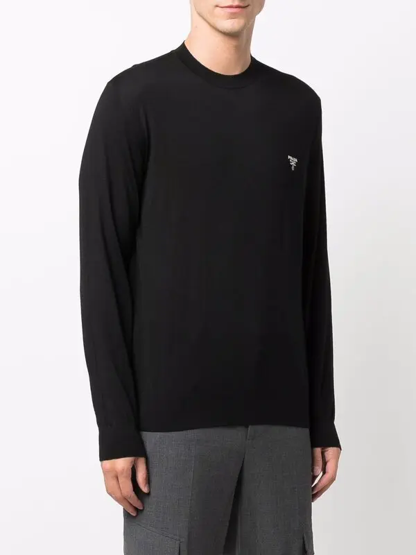 Prada Logo Embroidered Crewneck Jumper - Black