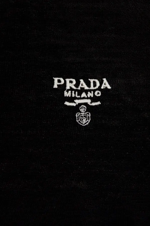 Prada Logo Embroidered Crewneck Jumper - Black