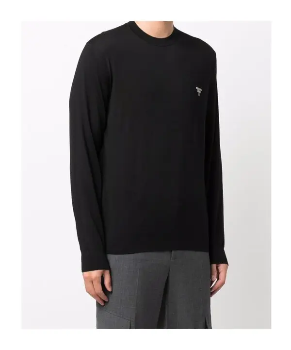Prada Logo Embroidered Crewneck Jumper - Black