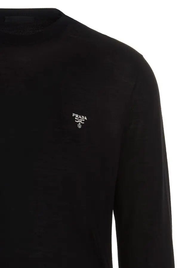Prada Logo Embroidered Crewneck Jumper - Black