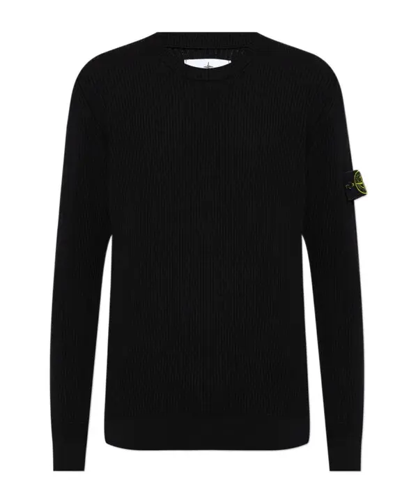 Stone Island Logo Patch Crewneck Jumper - Black