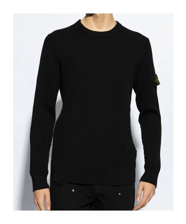 Stone Island Logo Patch Crewneck Jumper - Black