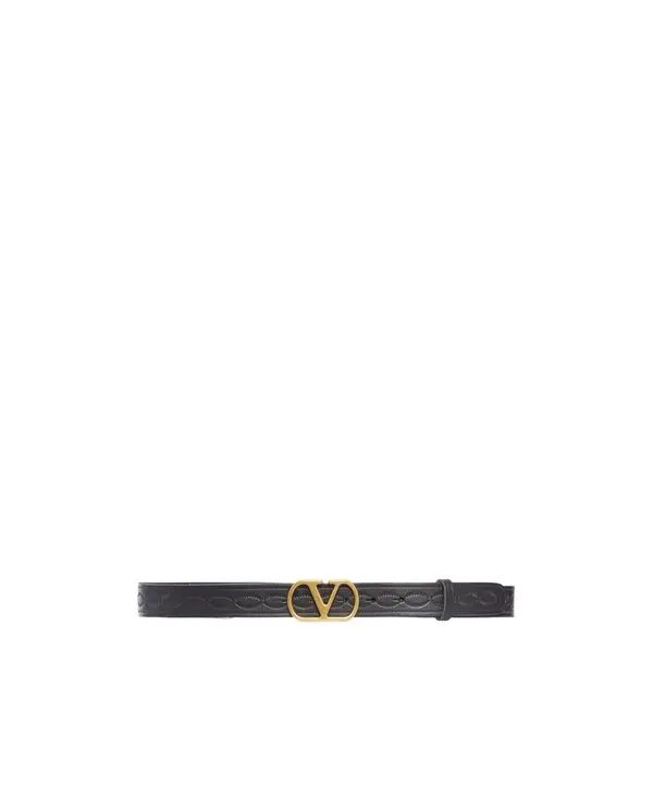 Valentino Garavani Embossed Leather Belt - Black