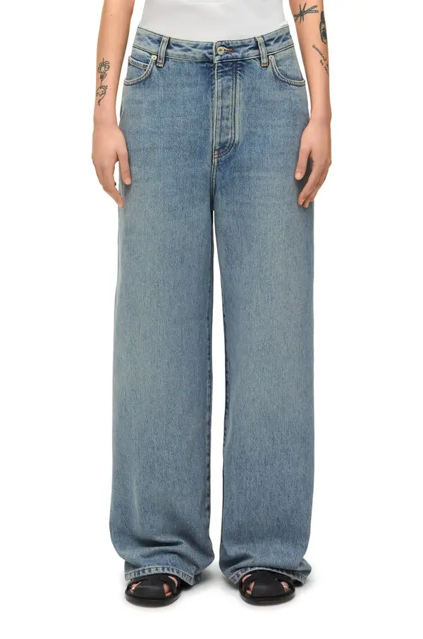 Loewe Logo Patch Wide Leg Jeans - Gray