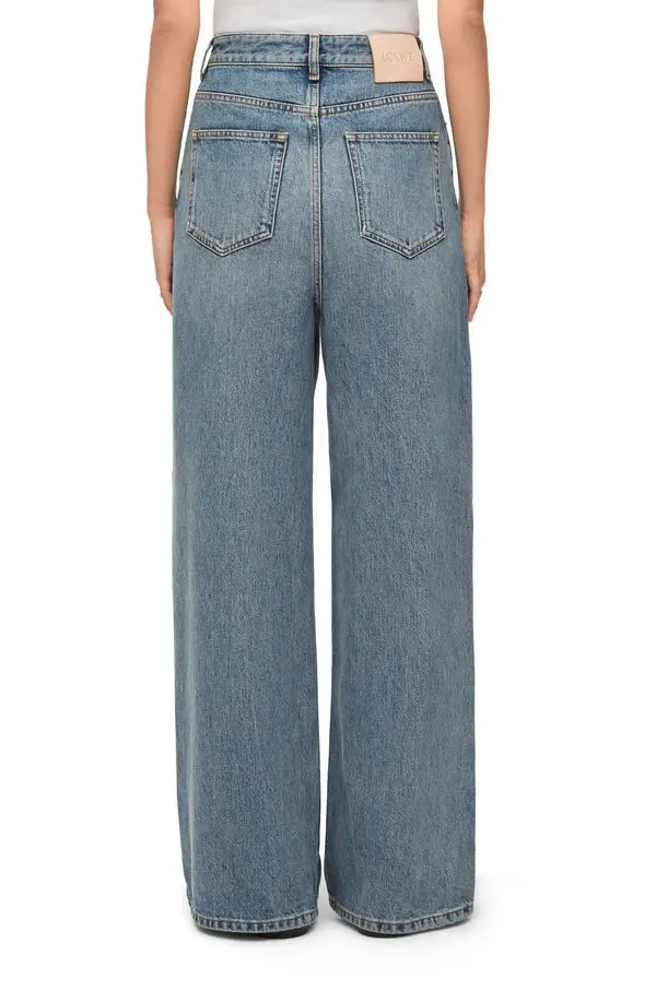 Loewe Logo Patch Wide Leg Jeans - Gray