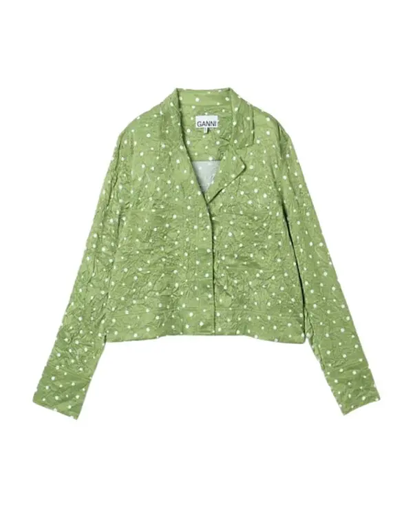 GANNI Crinkled Polka-dot Shirt - Green