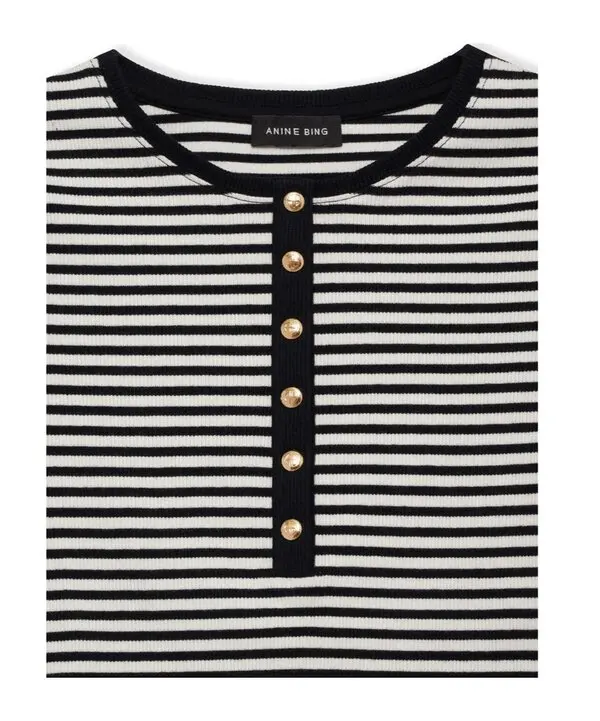 ANINE BING Striped Knitted T-shirt - Black