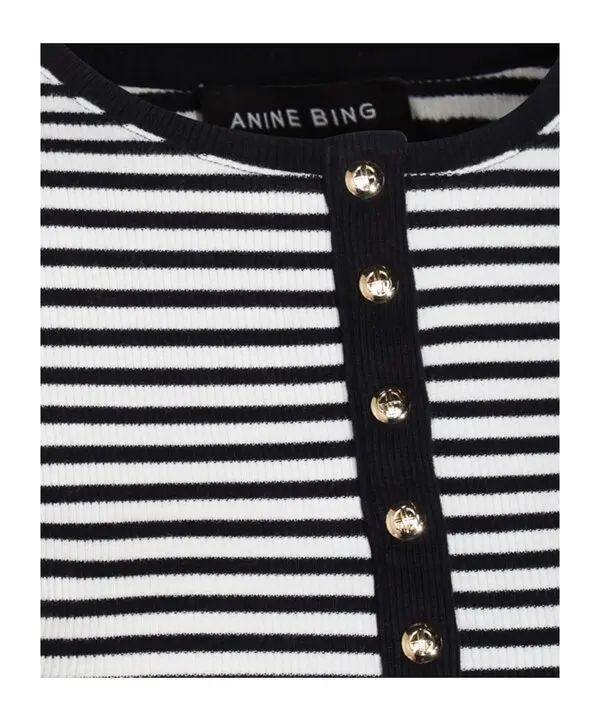ANINE BING Striped Knitted T-shirt - Black