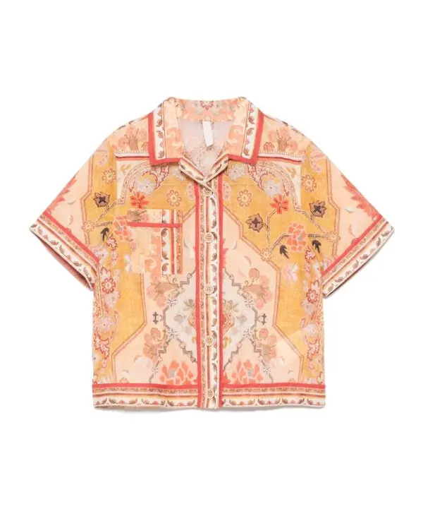 Zimmermann Wylie Printed Short Sleeve Shirt - Nude