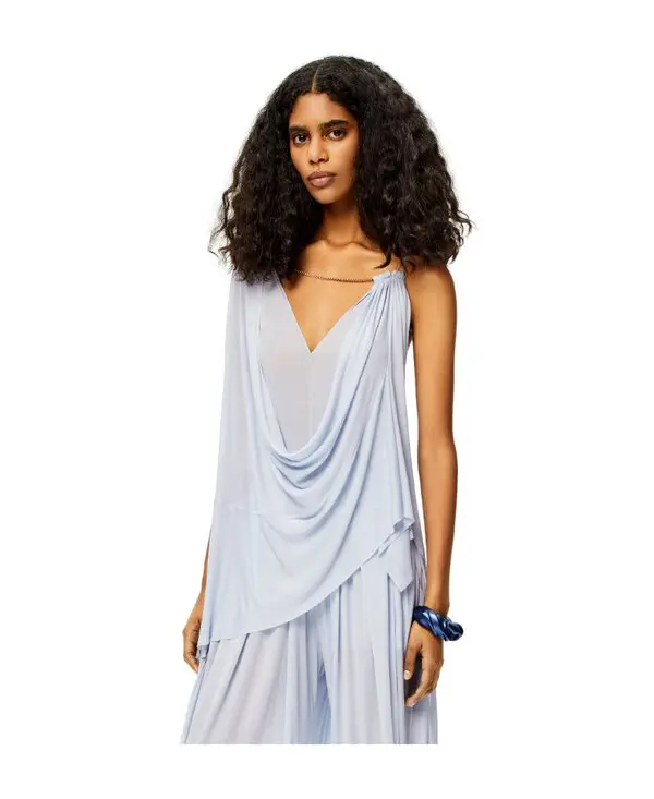 Loewe Chain Draped Top In Viscose - Light Blue