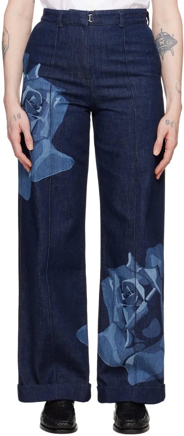 Kenzo Rose Printed Wide-leg Jeans
