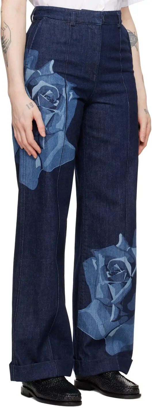 Kenzo Rose Printed Wide-leg Jeans