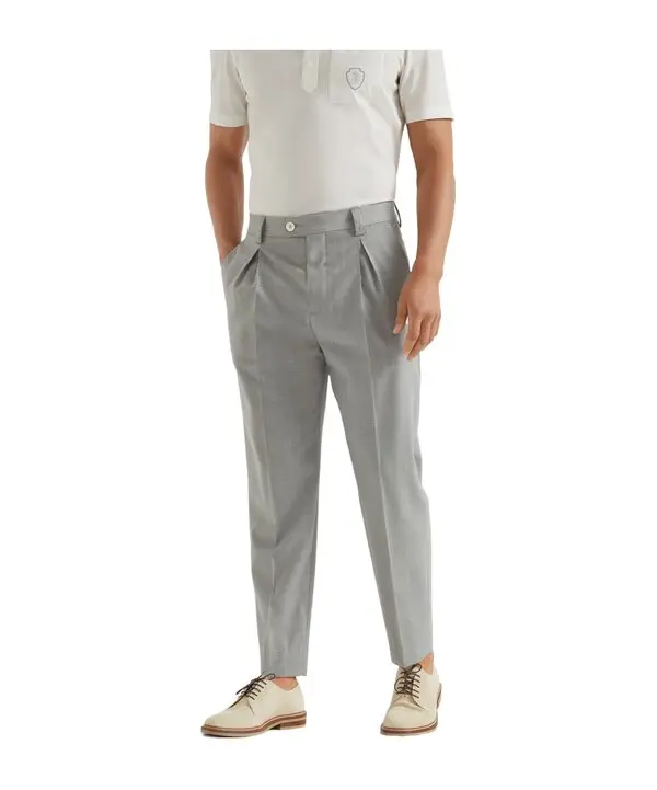 Brunello Cucinelli Pleated Tapered Trousers - Gray