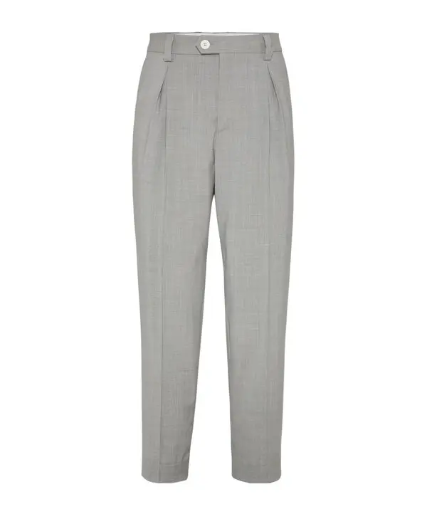Brunello Cucinelli Pleated Tapered Trousers - Gray