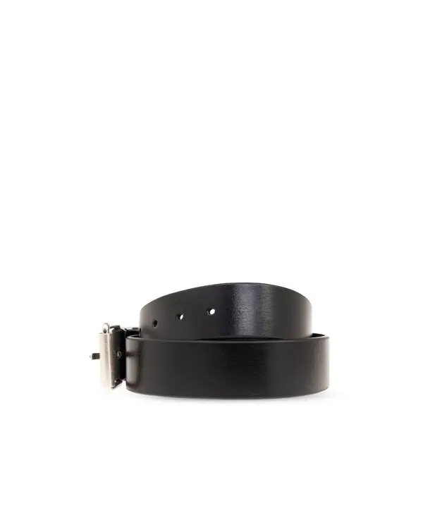 DIESEL® Logo Plaque Leather Belt - Black