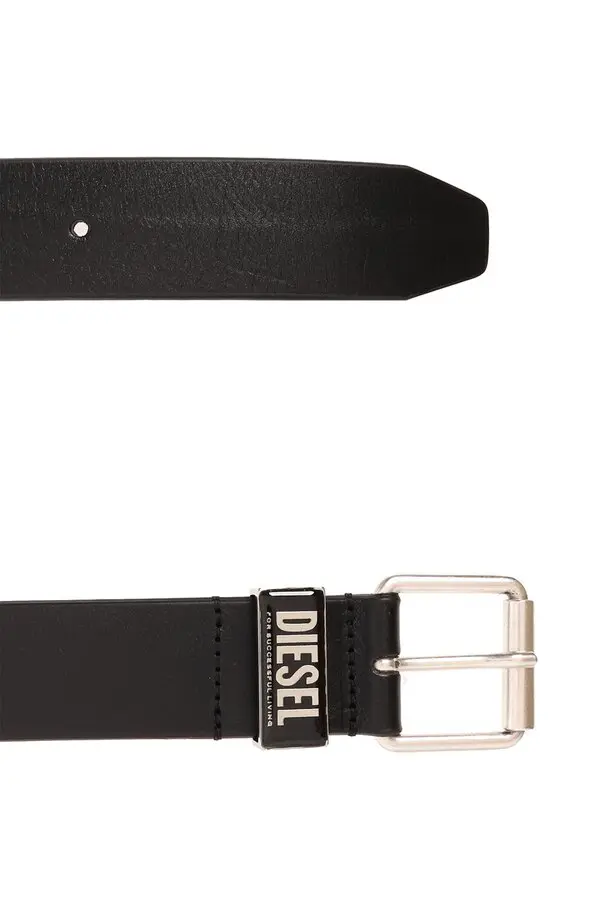 DIESEL® Logo Plaque Leather Belt - Black