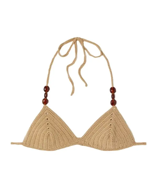 Magda Butrym Beaded Crochet Triangle Bikini Top - Sand-colored