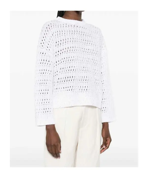Brunello Cucinelli Sequined Crochet Crewneck Jumper - White